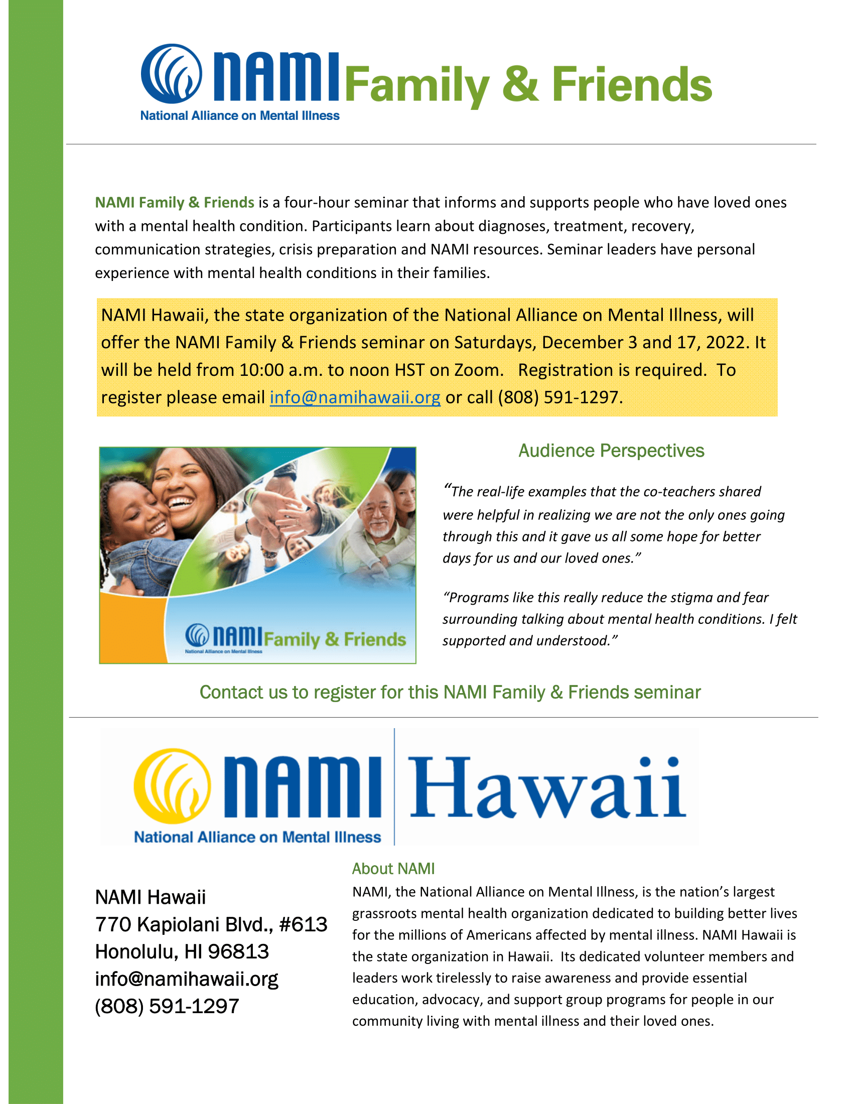 NAMI Family & Friends – National Alliance for Mental Illness Hawaii